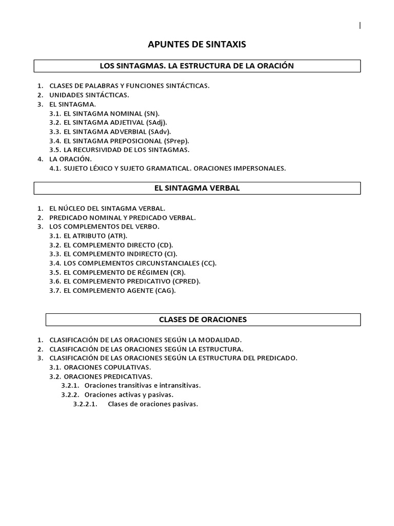Apuntes de Sintaxis: Los Sintagmas. La Estructura de La Oración | PDF ...