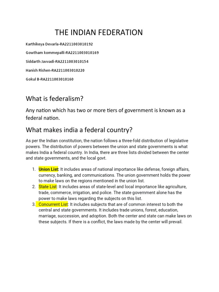 THE INDIAN FEDERATION COI Project | PDF | Social Science