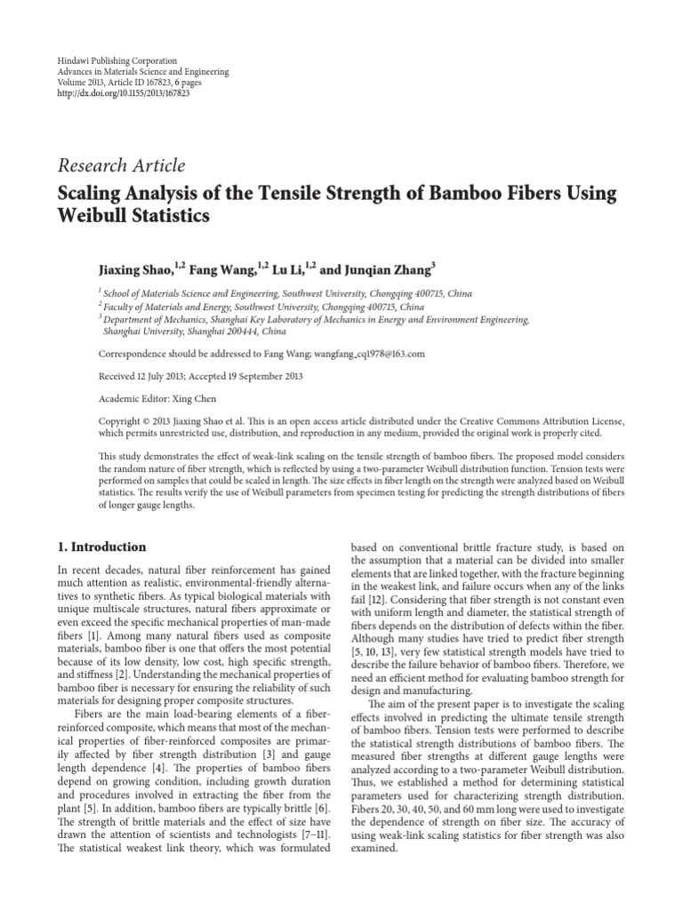 Scaling Analysis of The Tensile Strength of Bamboo Fibers Using Weibull ...