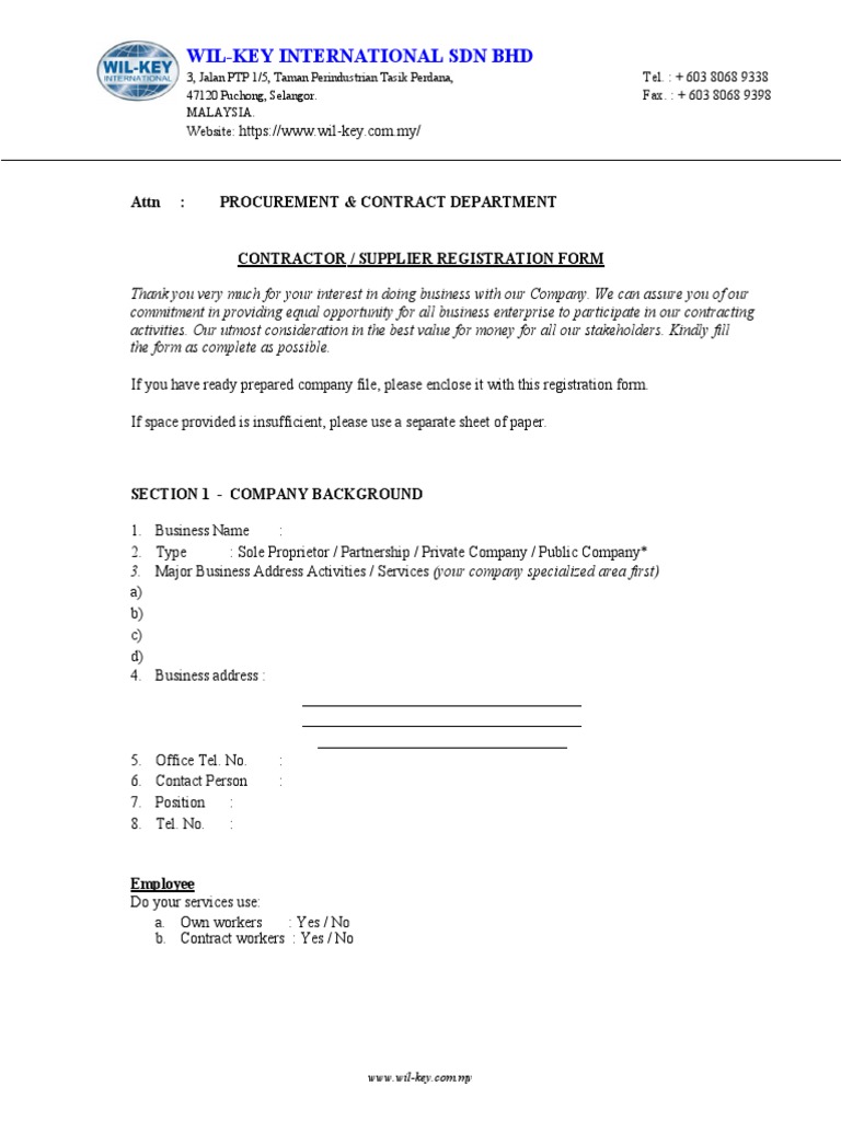 Contractor Registration Form | PDF | Business | Economies