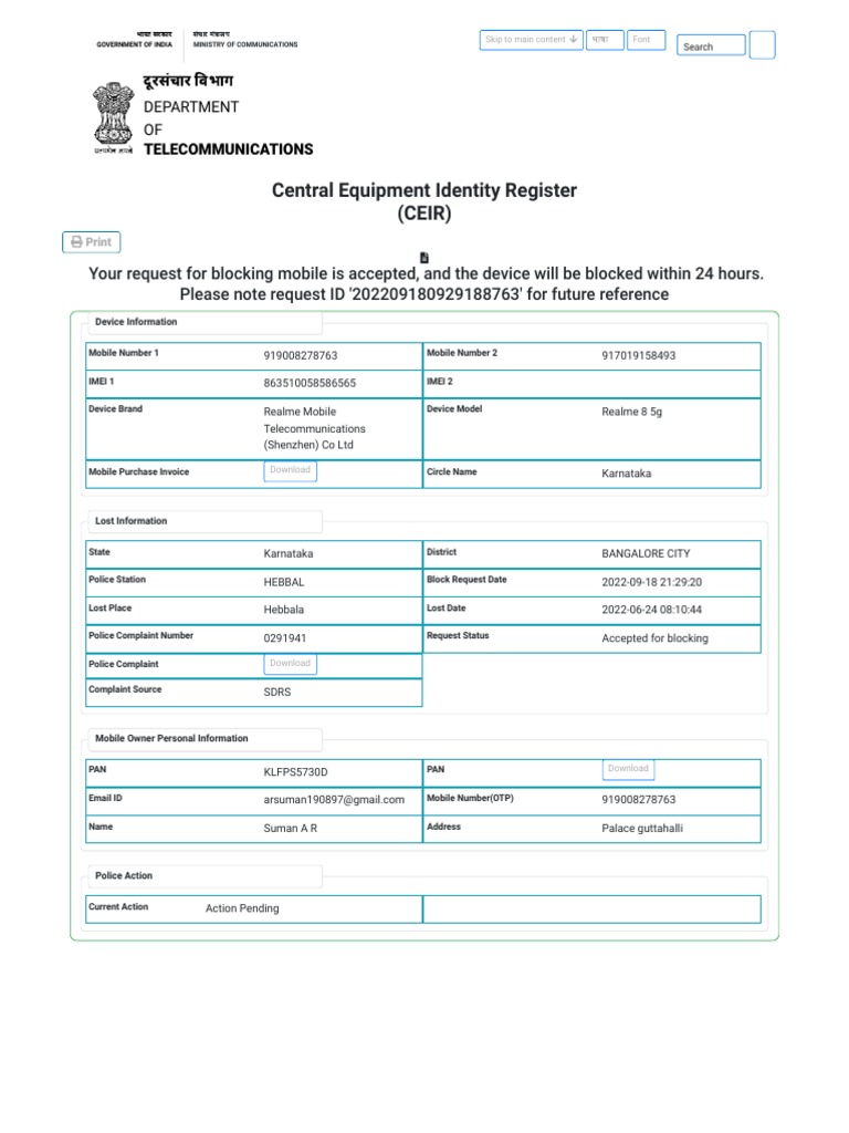 Central Equipment Identity Register (CEIR) | PDF | Communication ...