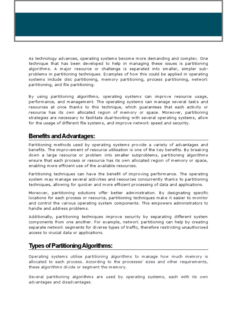 Partitioning Algorithms Operating Systems Pdf Cloud Computing