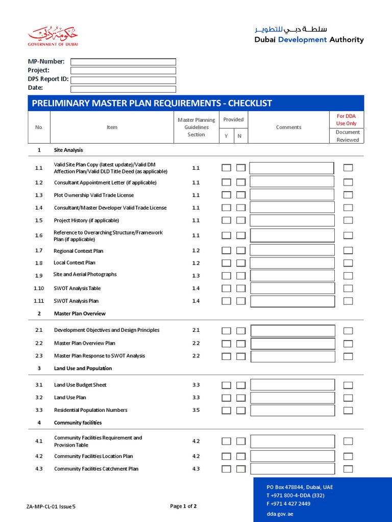 Preliminary Master Plan Review Checklist | PDF | Urban Planning
