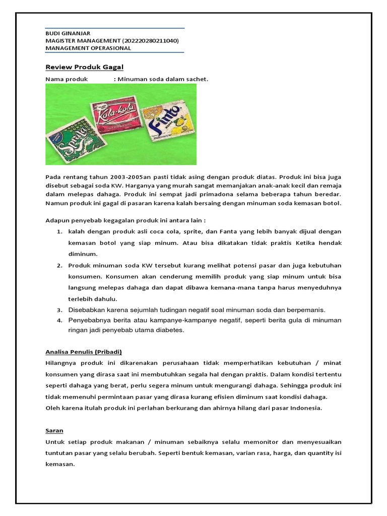 Tugas 3 MO (Review Produk Gagal) - Budi Ginanjar (2022-040) | PDF