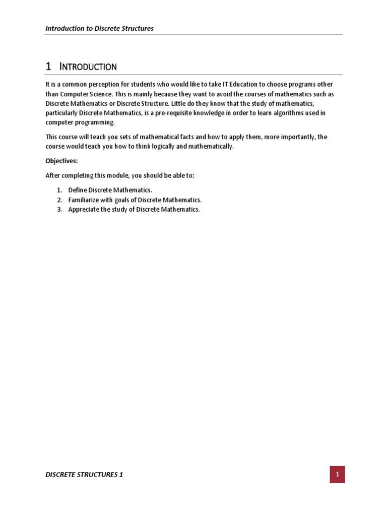 Week 1 - Introduction To Discrete Structures | PDF | Discrete ...