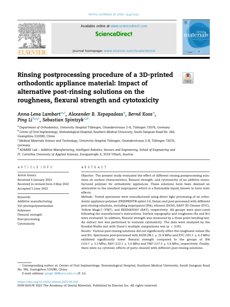 Rinsing Postprocessing Procedure of A 3d-Printed Orthodontic Appliance ...