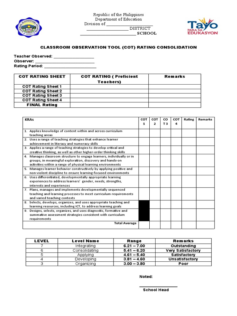 Classroom Observation Consolidation Tool Format | PDF