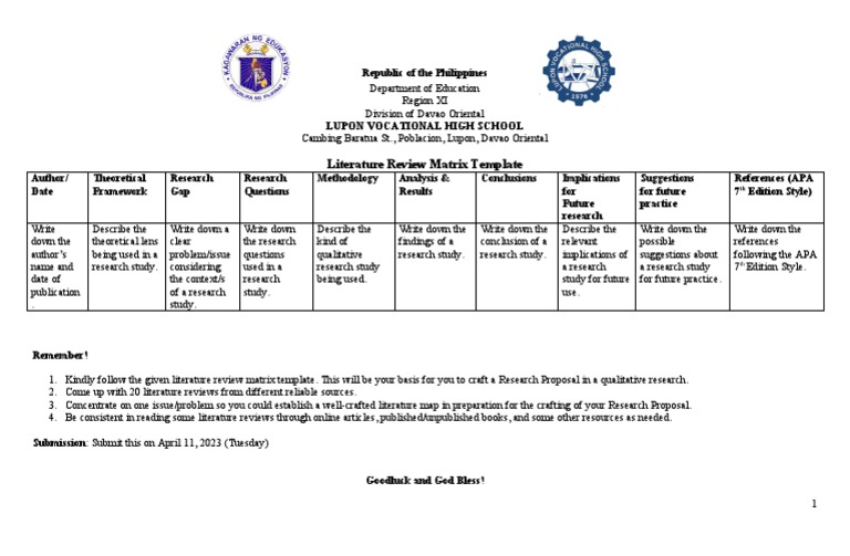Literature Review Template | PDF