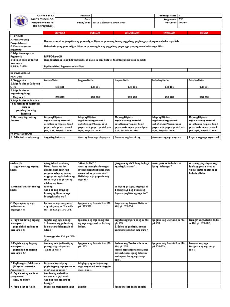DLL Esp Quarter 4 Week 1-9 | PDF