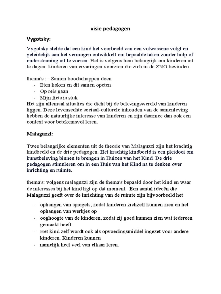 Visie Pedagogen Vygotsky:: Malaguzzi | PDF