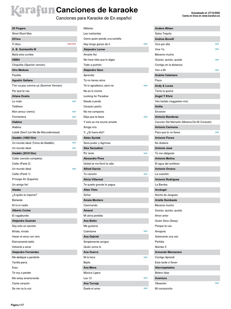 Karafuncatalog Es Spanish PDF Musica Popular Musica En Espa ol