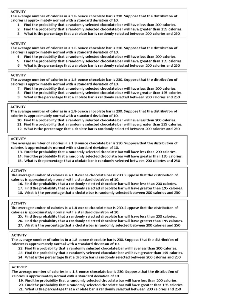 Activity - Problems Involving Areas Under The Normal Curve | PDF ...