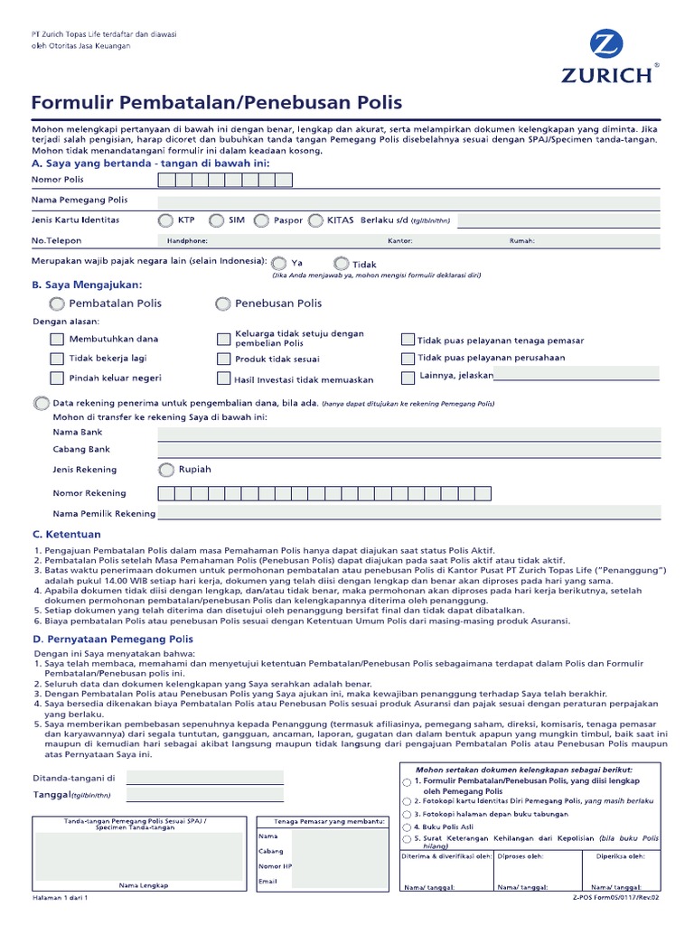 Formulir Pembatalan Polis | PDF