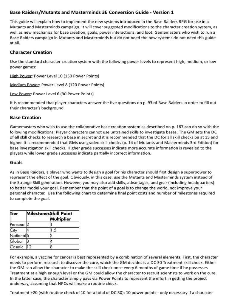 Base Raiders 3E Conversion Guide | PDF | Role Playing Games