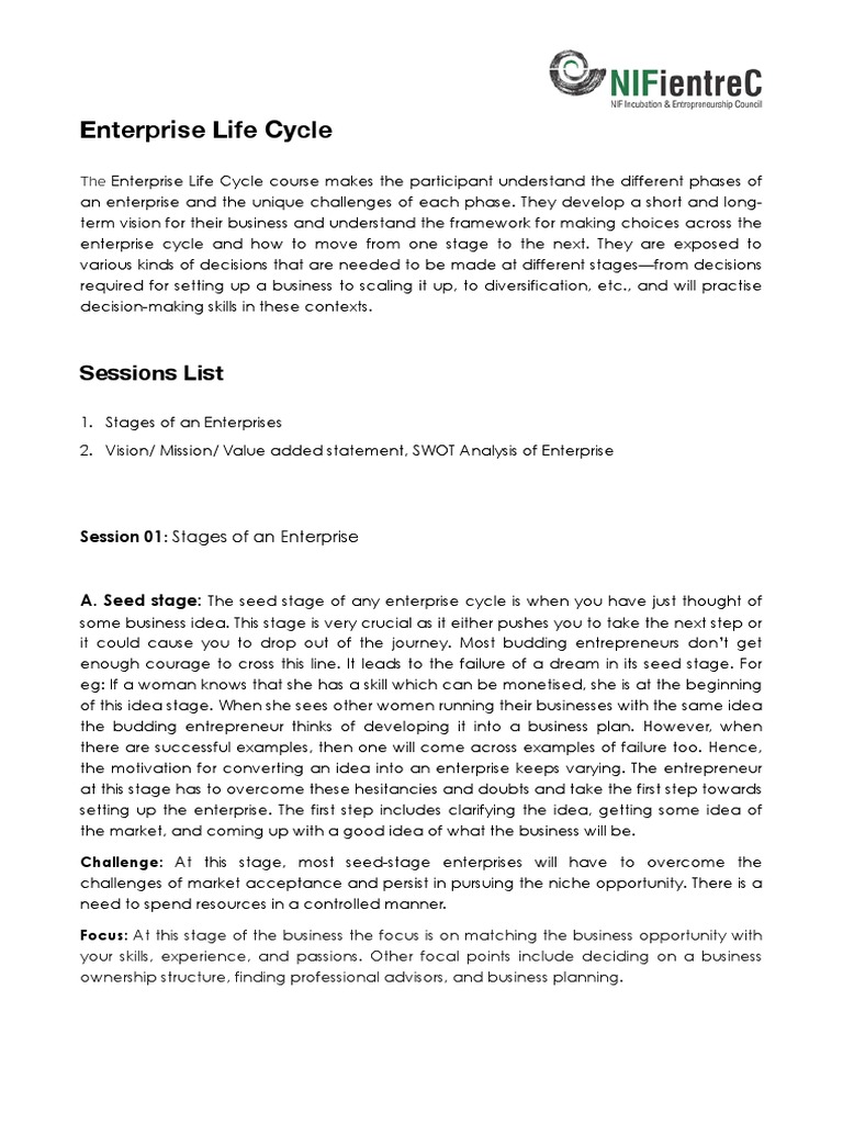 Enterprise Life Cycle: Sessions List | PDF