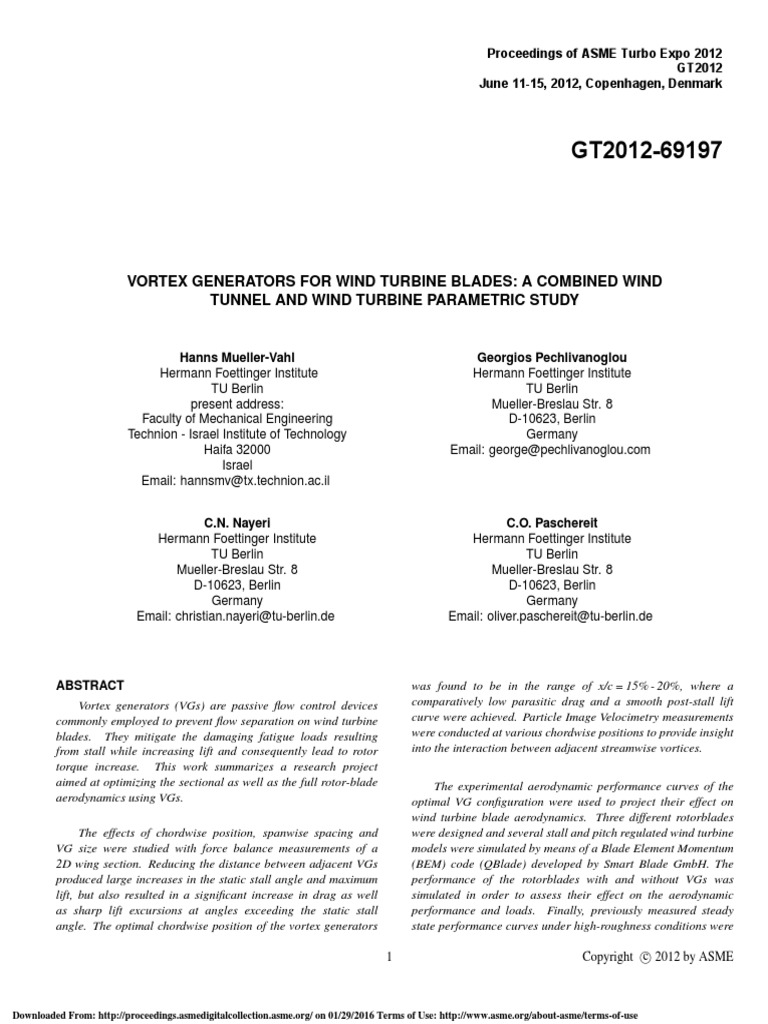 Vortex Generators For Wind Turbine Blades: A Combined Wind Tunnel and ...