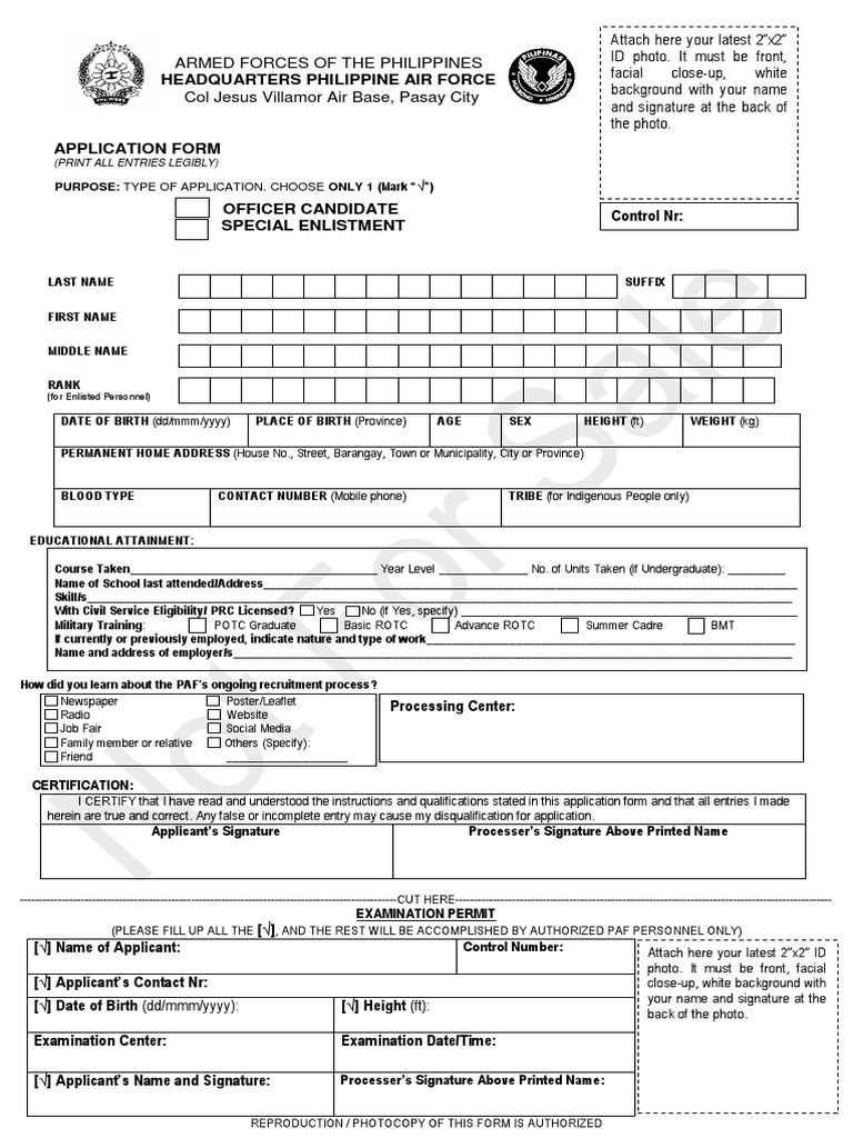 Generic Application For PAFOC Class 2024 (18 April 2023) | PDF