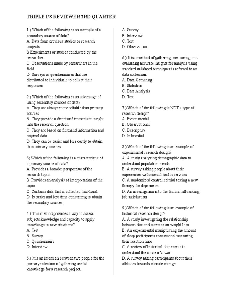 Triple I's Reviewer 3RD Quarter | PDF | Survey Methodology | Statistics