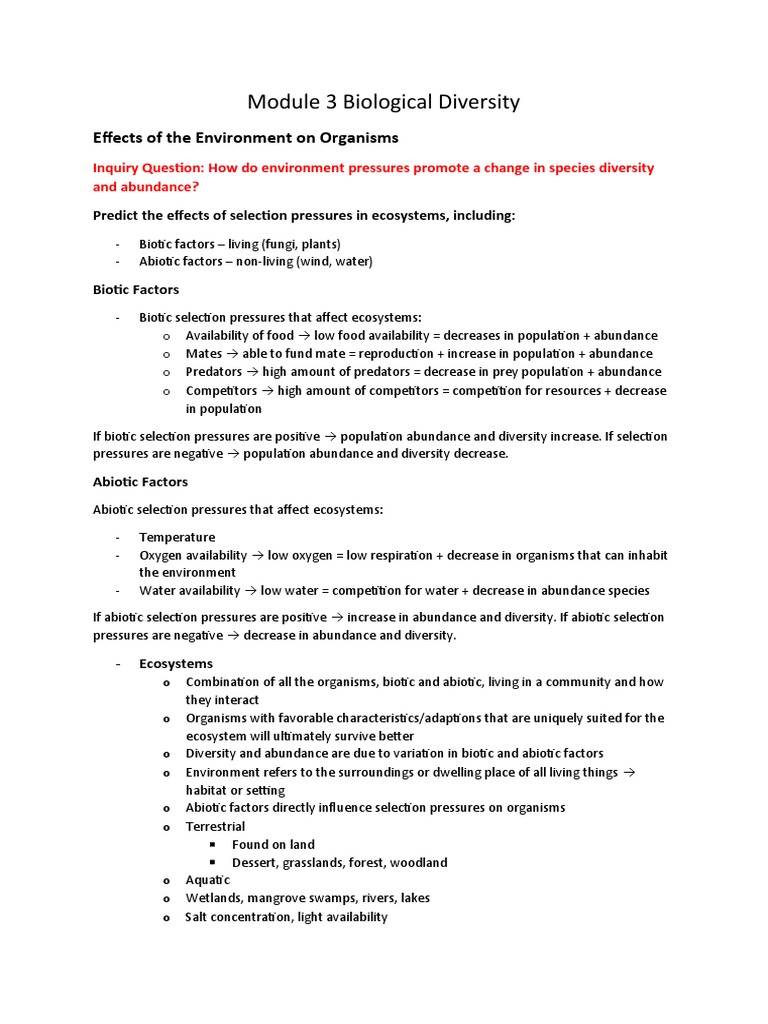 Module 3 Biological Diversity Study Notes | PDF | Evolution | Natural ...
