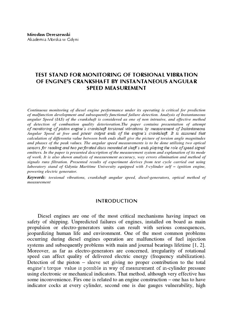 Monitoring engine torsion with crankshaft speed sensors | PDF | Internal Combustion Engine | Speed