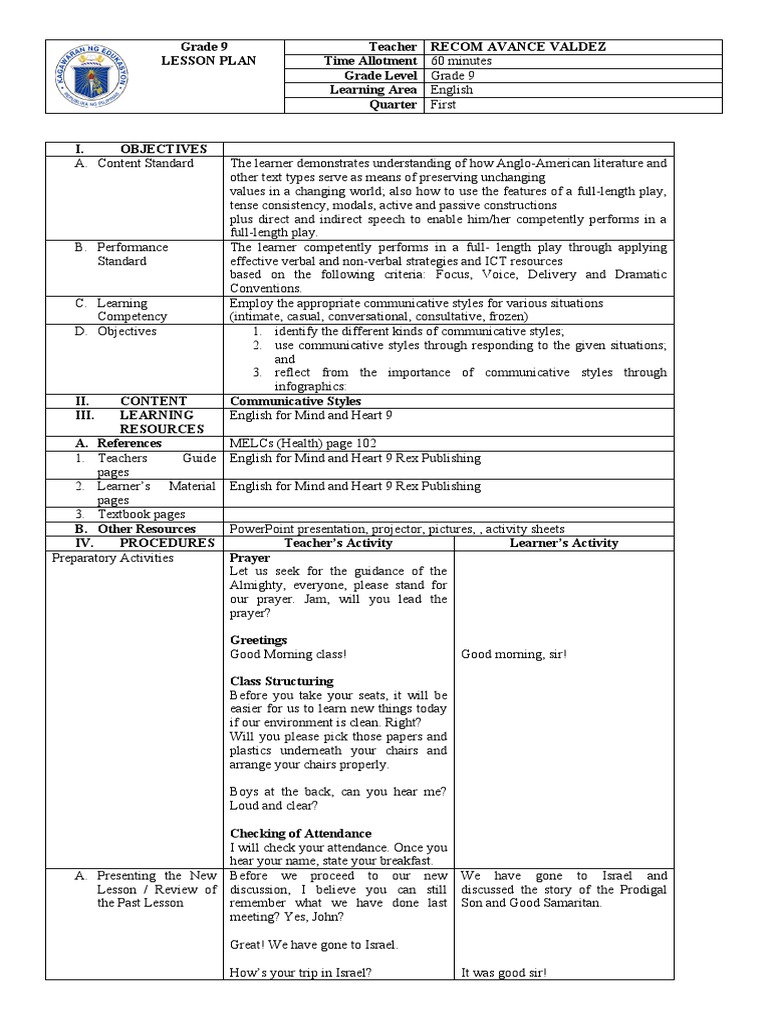 LP Communicative Styles 2 | PDF | Learning | Teachers