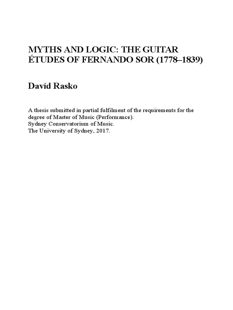 MYTHS AND LOGIC The Guitar E-Tudes of Fernando Sor | PDF | Classical Guitar