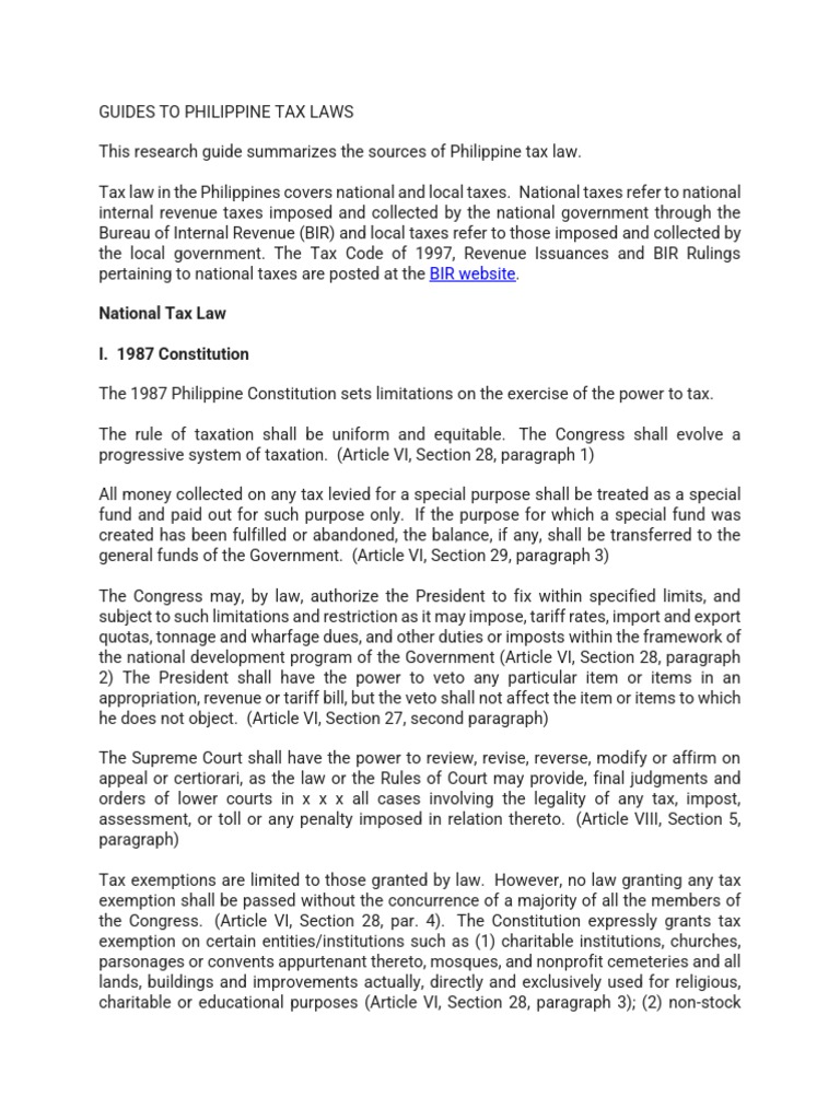 Philippine Tax Law Overview Guide | PDF | Taxes | Taxation In The ...