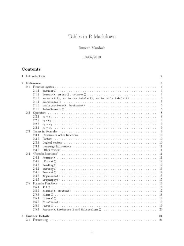 Tables in R | PDF | Function (Mathematics) | Parameter (Computer Programming)
