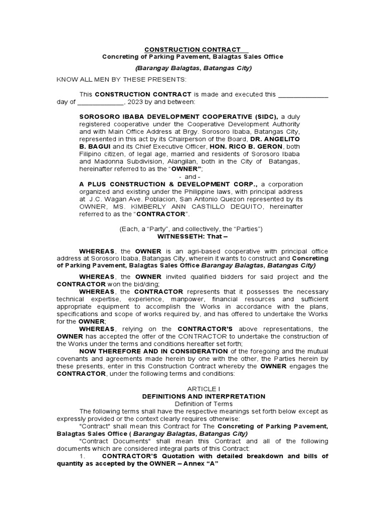 CONSTRUCTION CONTRACT a plus | PDF | Employment | Legal Liability