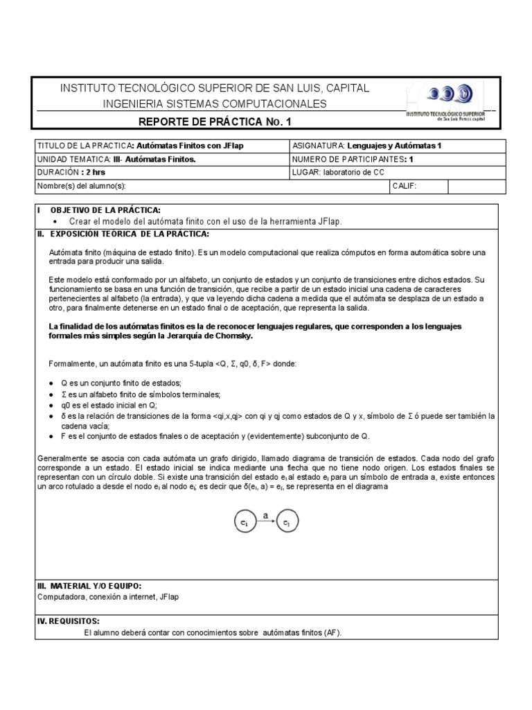 Autómatas Finitos con JFlap: Práctica 1 | PDF | Informática | Ciencias ...