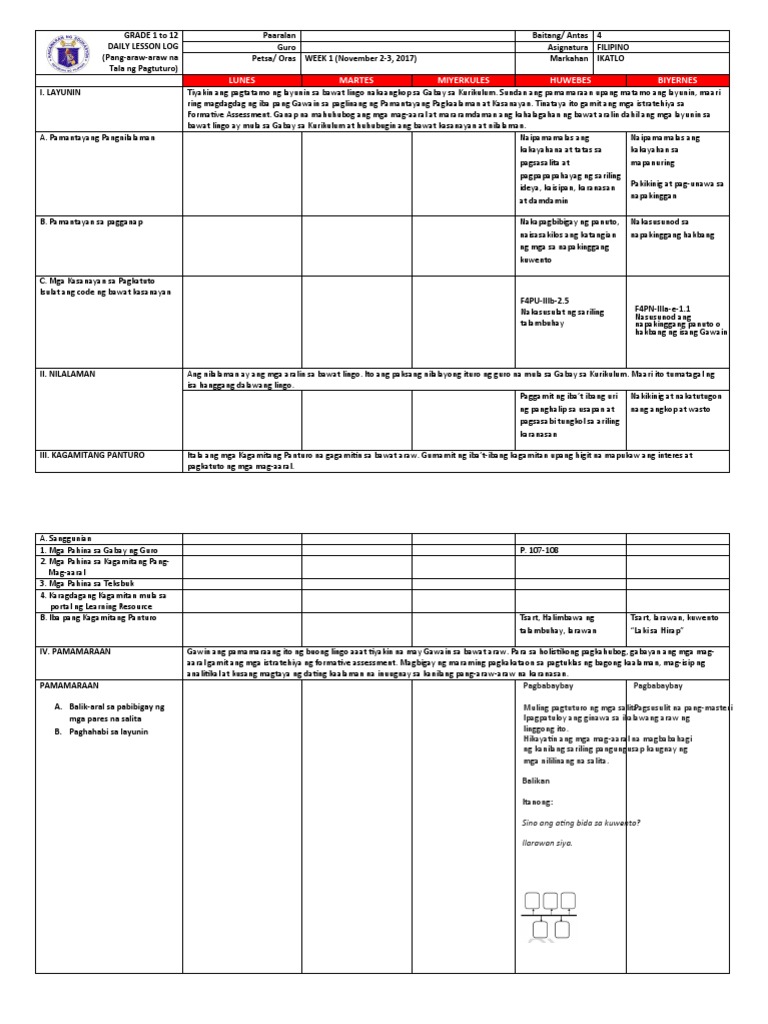 DLL Filipino Quarter 3 Week 1-9 | PDF