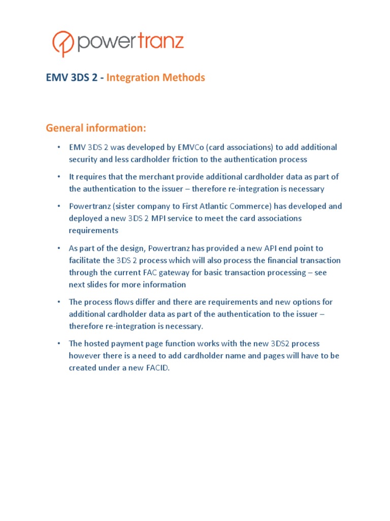 Powertranz EMV 3DS 2 Integration Methods Jan 2022 v2 | PDF