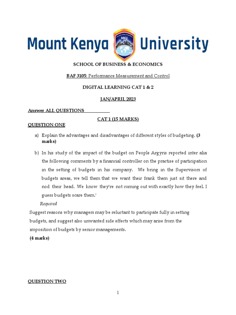 Budgeting Techniques and Performance Measurement | PDF | Economies ...