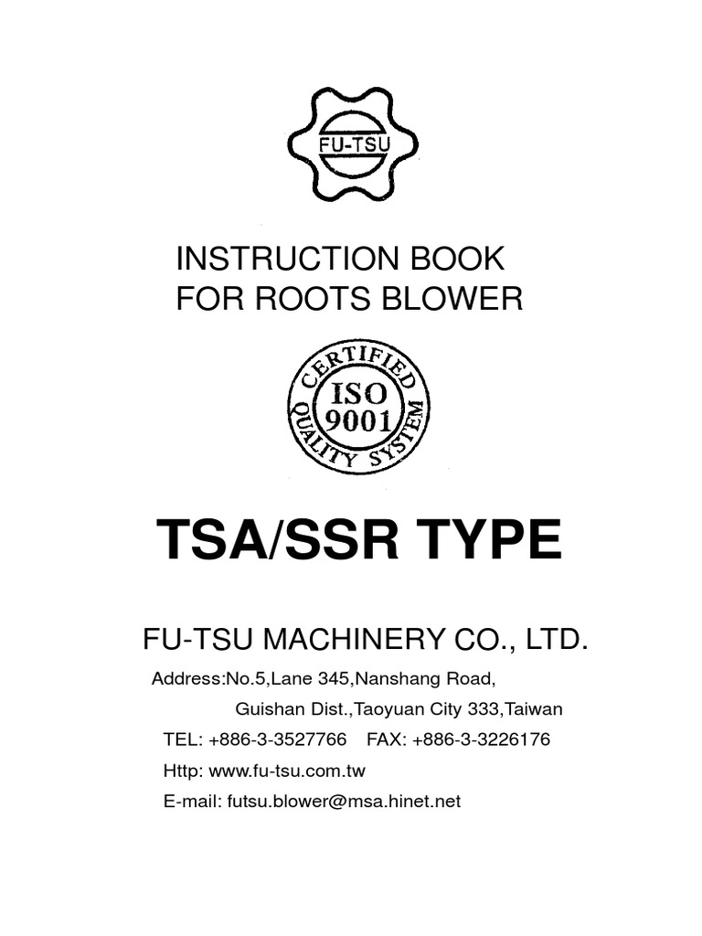 Tsa/Ssr Type: Instruction Book For Roots Blower | PDF | Belt ...