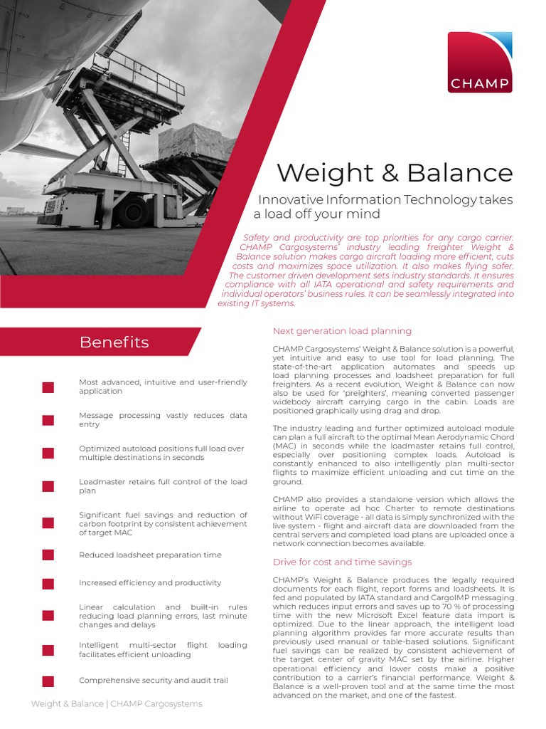 Weight & Balance Brochure | PDF | Cargo | Airlines