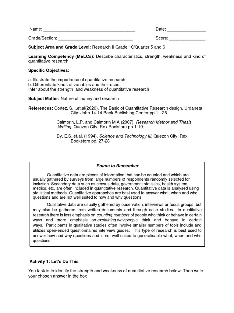 Q1 Week 5 6 Research | PDF | Quantitative Research | Qualitative Research Q1 Week 5 6 Research | PDF | Quantitative Research | Qualitative Research