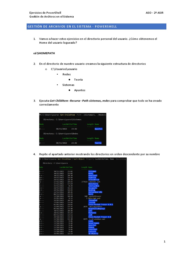 Ejercicios Power Shell 2 Sistemaficheros | PDF | Archivo de computadora | Directorio (Computación)