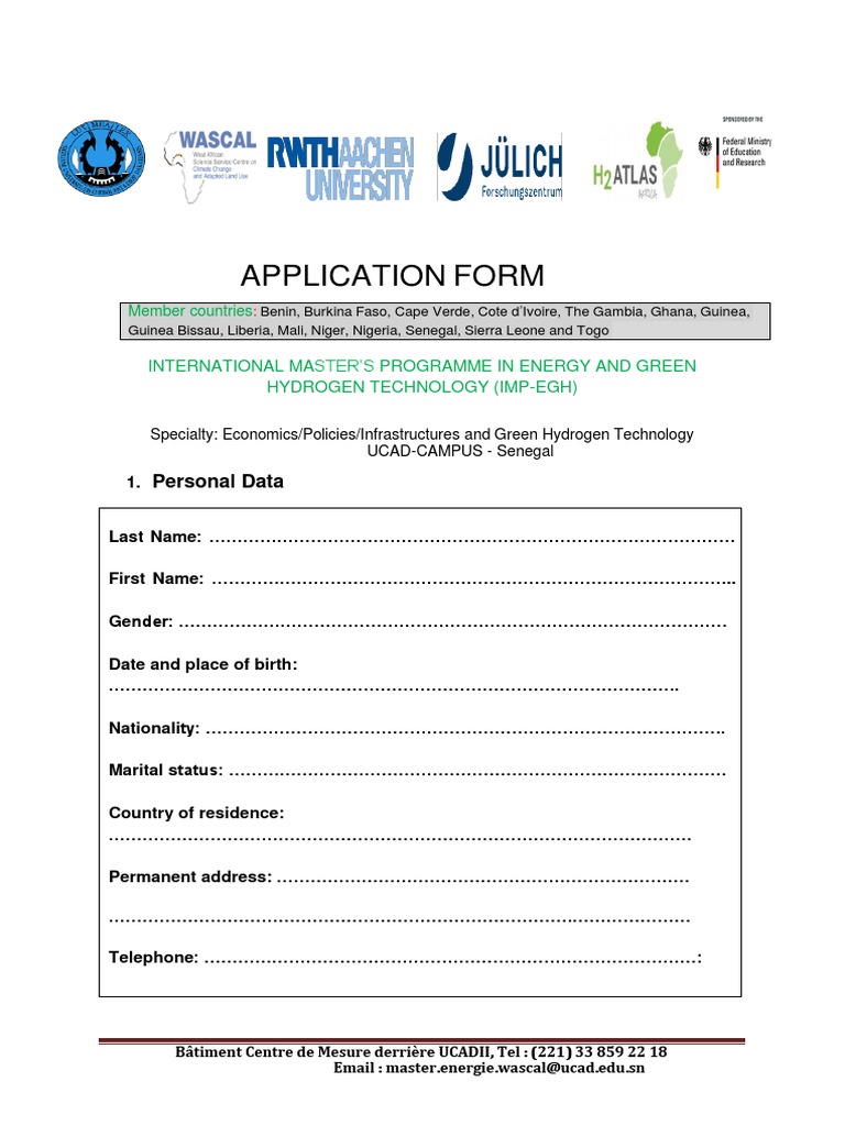 UCAD - MASTER H2 - APPLICATION FORM - 2023 - Rev 1 2 | PDF | Career ...