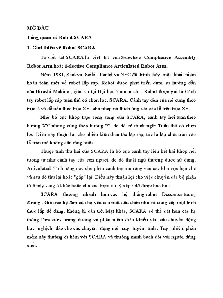 Mở Đầu Tổng quan về Robot SCARA 1. Giới thiệu về Robot SCARA | PDF