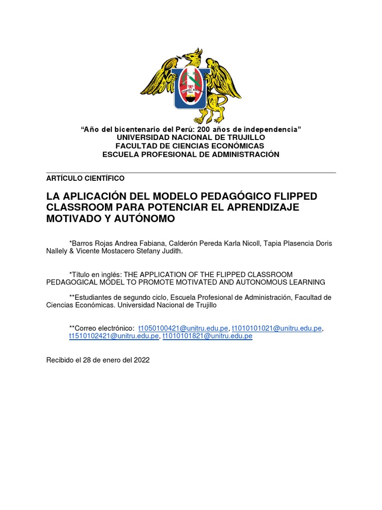 La Aplicación Del Modelo Pedagógico Flipped Classroom para Potenciar El Aprendizaje Motivado Y ...