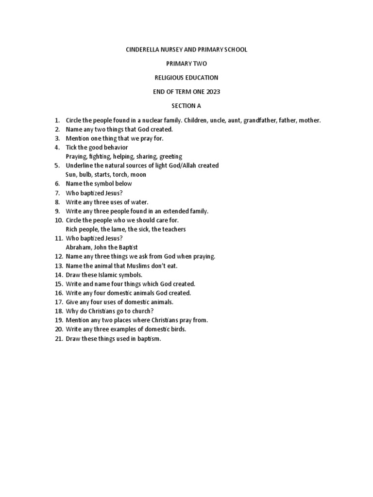 An Analysis of Religious Education Assessment Questions for Primary Two ...