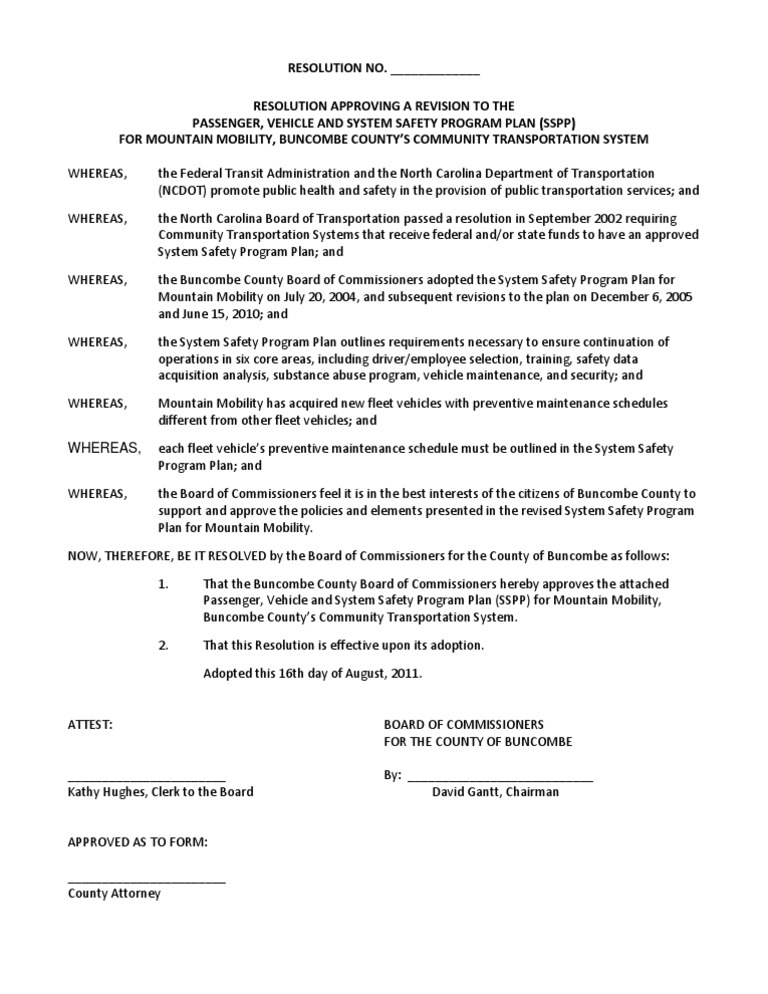 Resolution Revised Safety Plan 8 2011 | PDF