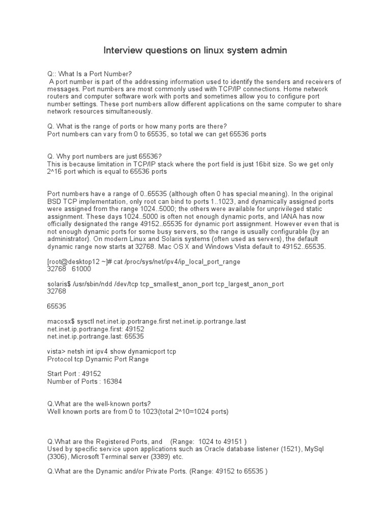 Linux SysAdmin Interview Guide | PDF | Port (Computer Networking) | Utility Software