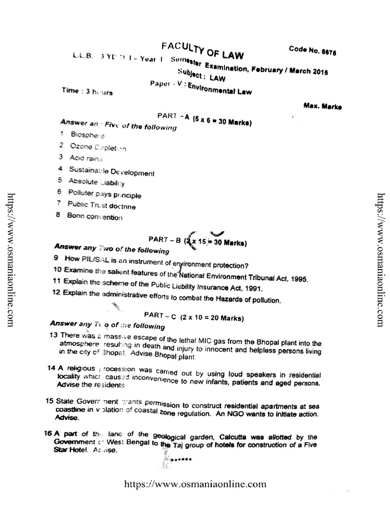 LLB 1 Sem Law Environmental Law 5675 Mar 2015 | PDF