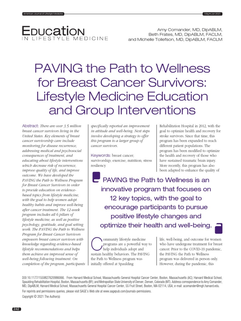 PAVING The Path To Wellness For Breast Cancer Survivors: Lifestyle ...