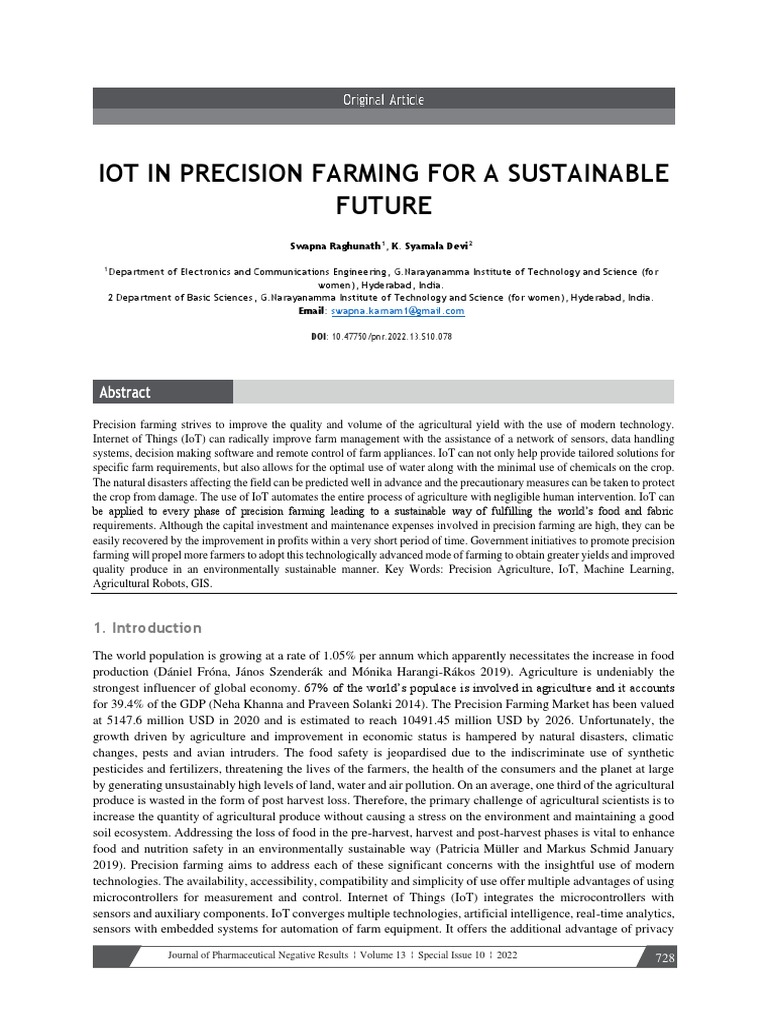 Precision Agriculture Paper Published | PDF | Internet Of Things ...