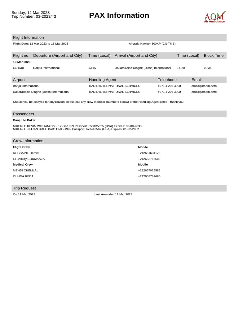 PAX Information | PDF