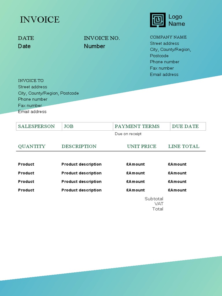 Coloured Invoice Sample | PDF