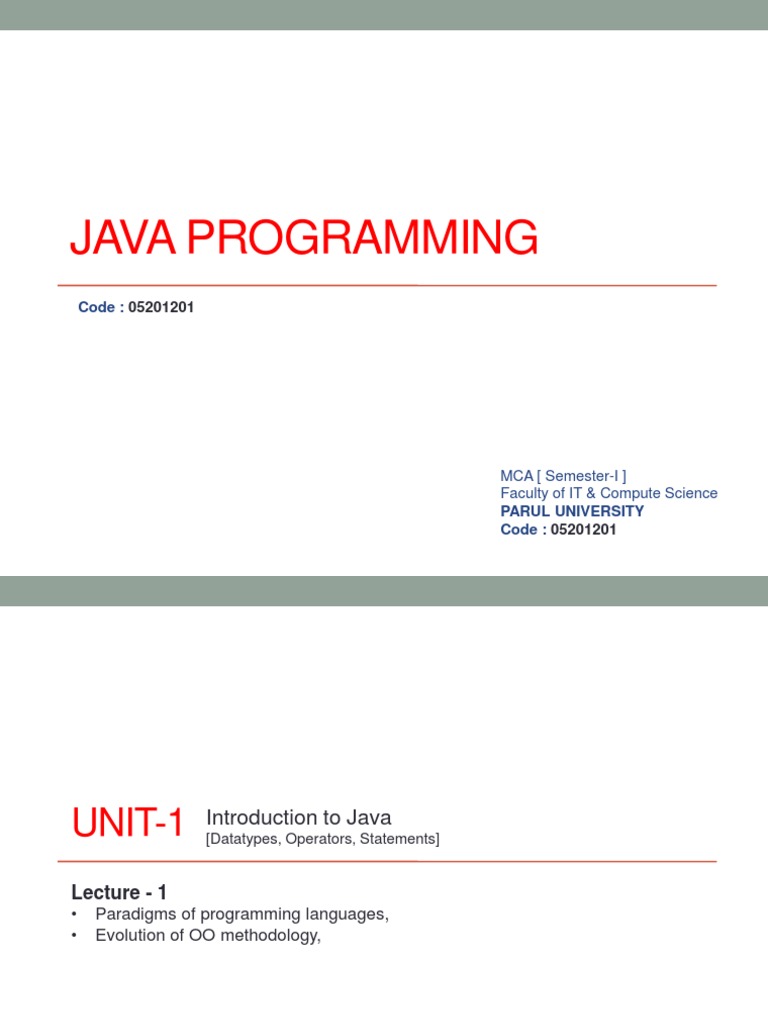 Lect1 Java | PDF | Computer Programming | Programming