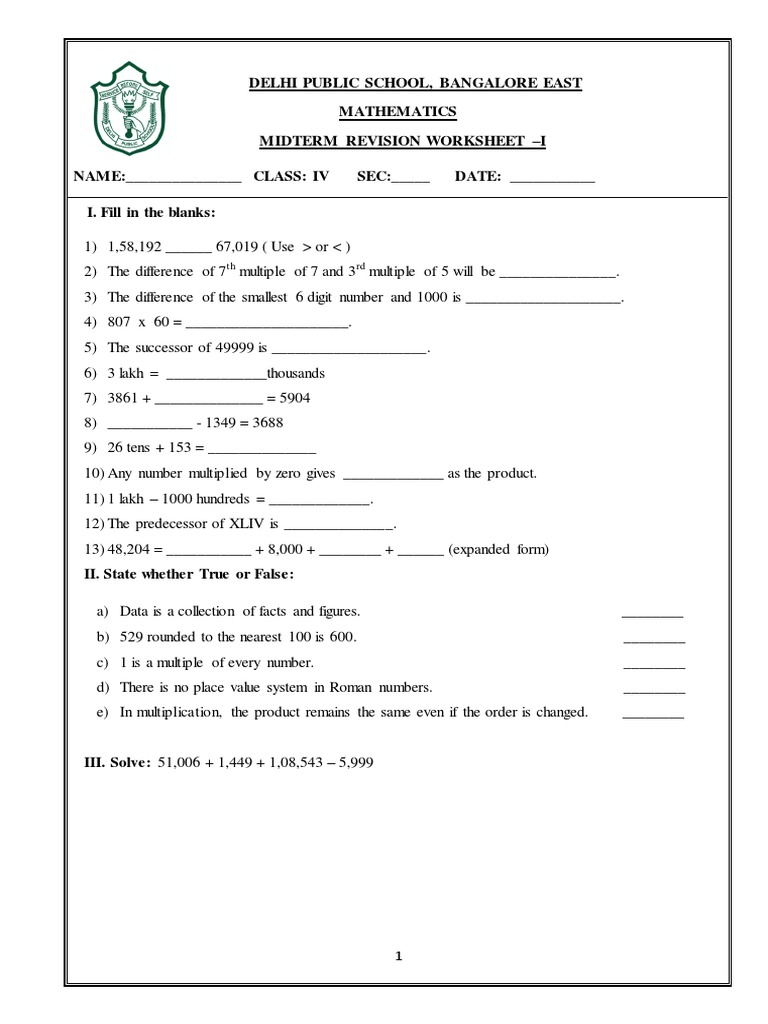 MATH Revision Worksheet | PDF | Numbers | Multiplication